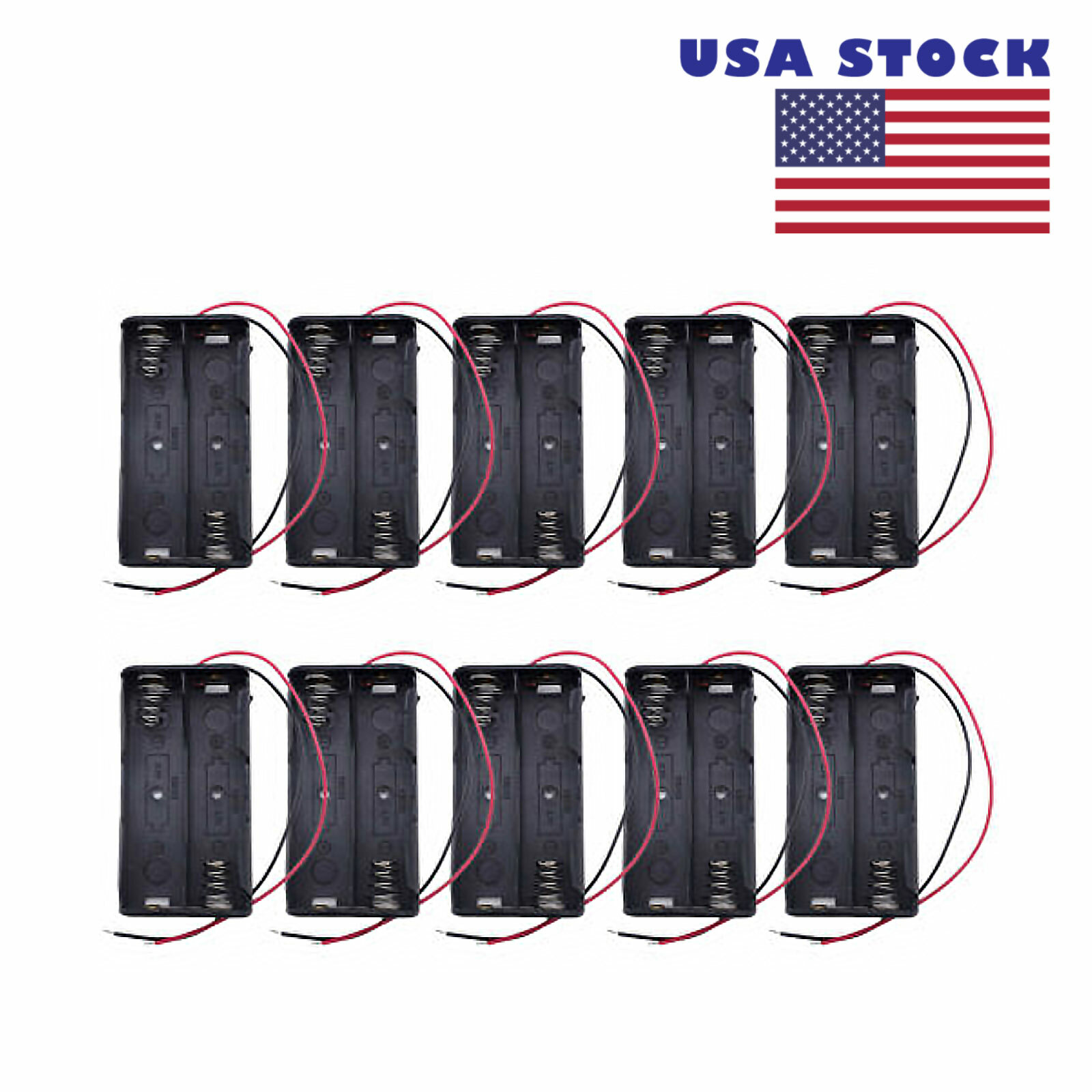 10pcs 2 x 18650 17650 Battery Holder Storage Case box Wire Lead US ...