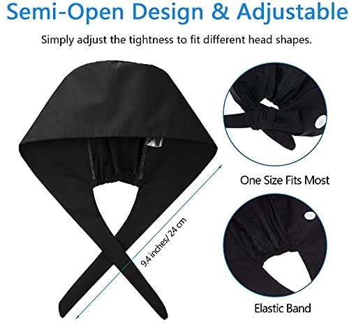 Adjustable Working Caps with Button & Sweatband, Elastic 8 1 Pack:black ...