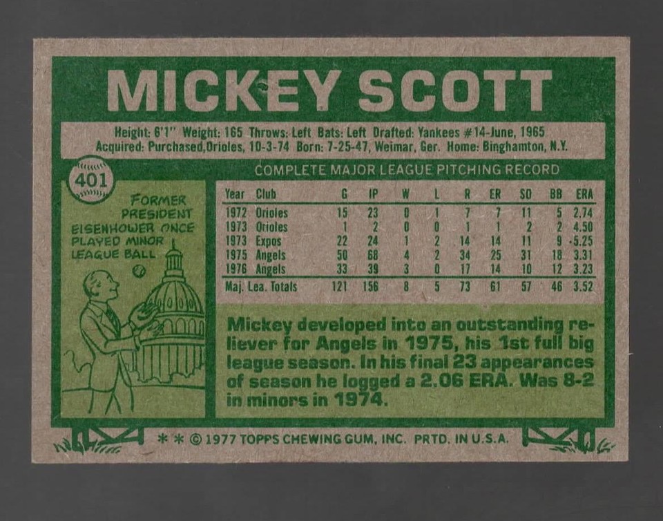 1977 Topps Mickey Scott California Angels #401 Excellent | eBay