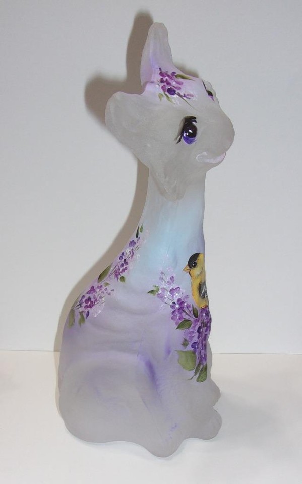 Fenton Glass Crystal Satin Lilacs & Goldfinch Alley Cat Figurine Ltd Ed ...
