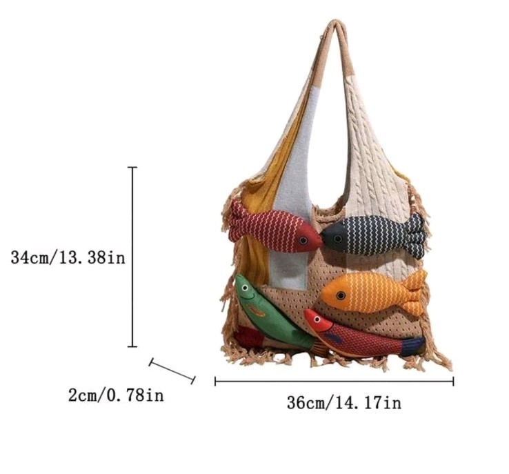 New Boho Knit Fun Swimming Fish Shoulder Bag Tote Coastal Nautical ...