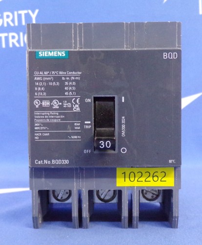 NTO SIEMENS CIRCUIT BREAKER BQD330 30A 480Y/277V 3P GRAY 1YR WARRANTY ...
