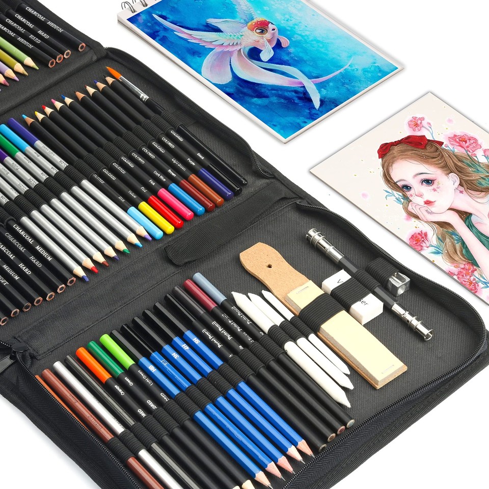 76pc Art Supply Set - Sketching & Drawing Kit with Tutorial Book ...
