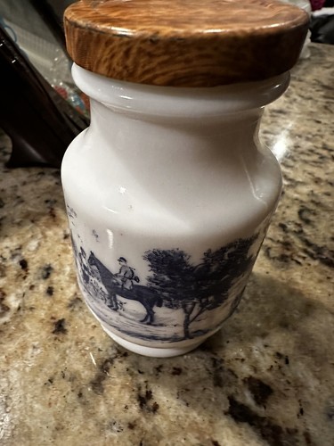 Vintage Toile Print Milk Glass Apothecary Jar | eBay