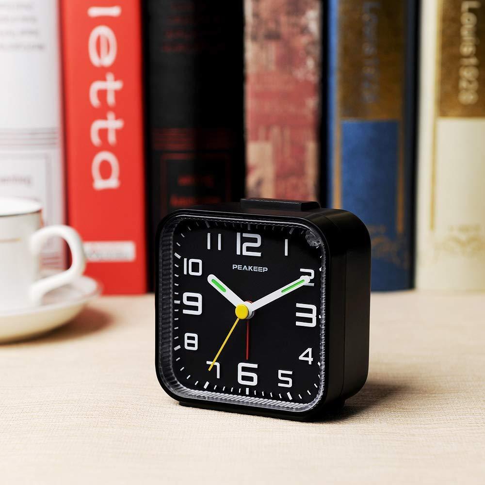 Peakeep Small Battery Operated Analog Travel Alarm Clock Silent No ...