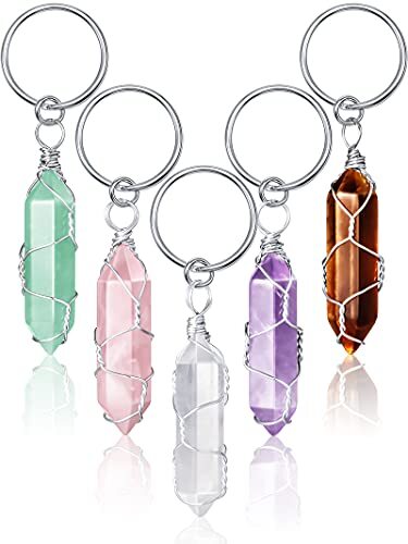 5 Pieces Crystals Stone Keychain Healing Stones Jewelry Hexagonal ...