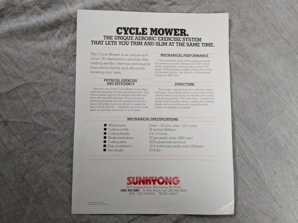 Bike Lawn Mower, 1980s SK Cycle Mower, Sunkyong, NOS, (Mow Slow, Get ...