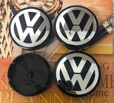 4x VW Volkswagen 65mm Alloy Wheel Centre Cap Golf Passat Sharan ...