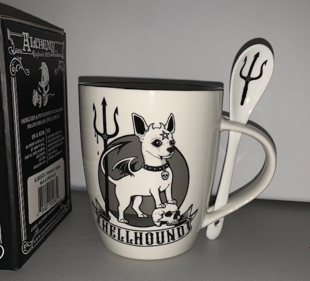 Hellhound "Devil" Dog Mug + Spoon Set Alchemy Ceramic Boxed Coffee Cup ...
