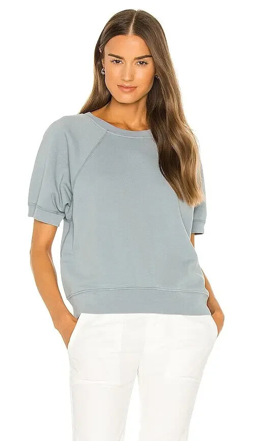 NILI LOTAN Ciara Short Sleeve S/S French Terry Sweatshirt Light Blue ...