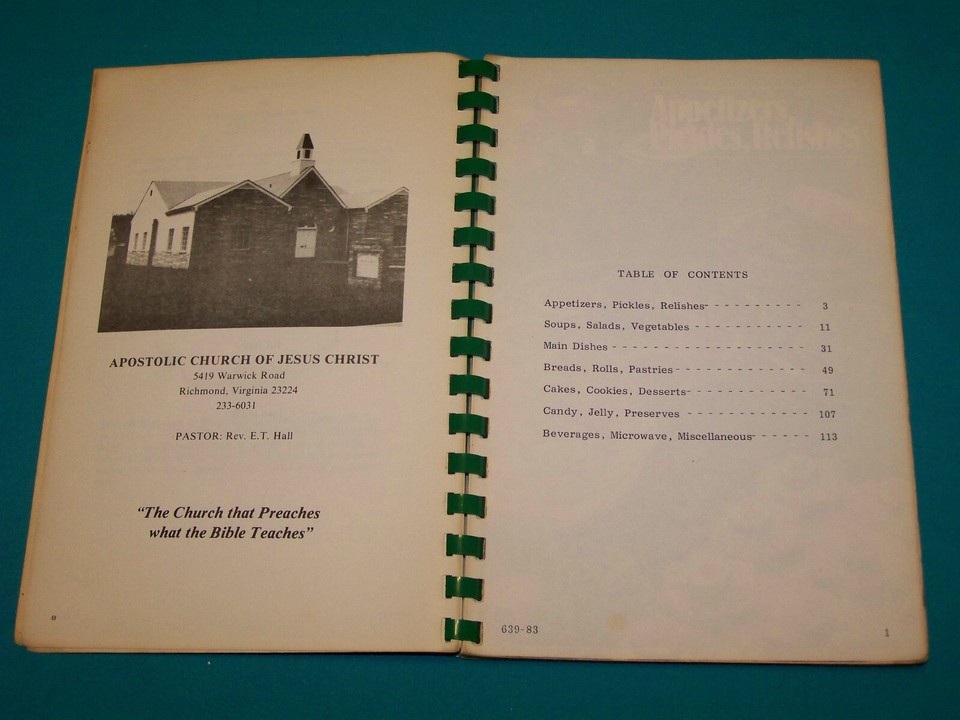 Apostolic Church of Jesus Christ Cookbook Richmond VA 1983 Virginia | eBay
