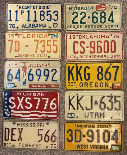 1976 License Plates (10 Singles All Different States) All Different | eBay