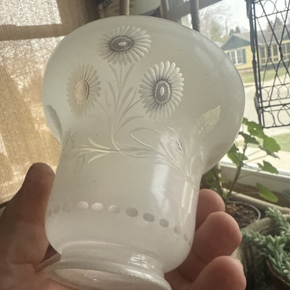 Fancy Cut Glass Shade Iridescent White Floral Pattern 2 1/4 Fitter Bell ...