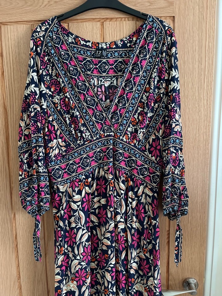 Izabel Midnight Blue, Pink & Cream Floral Print Long Boho Maxi Dress ...