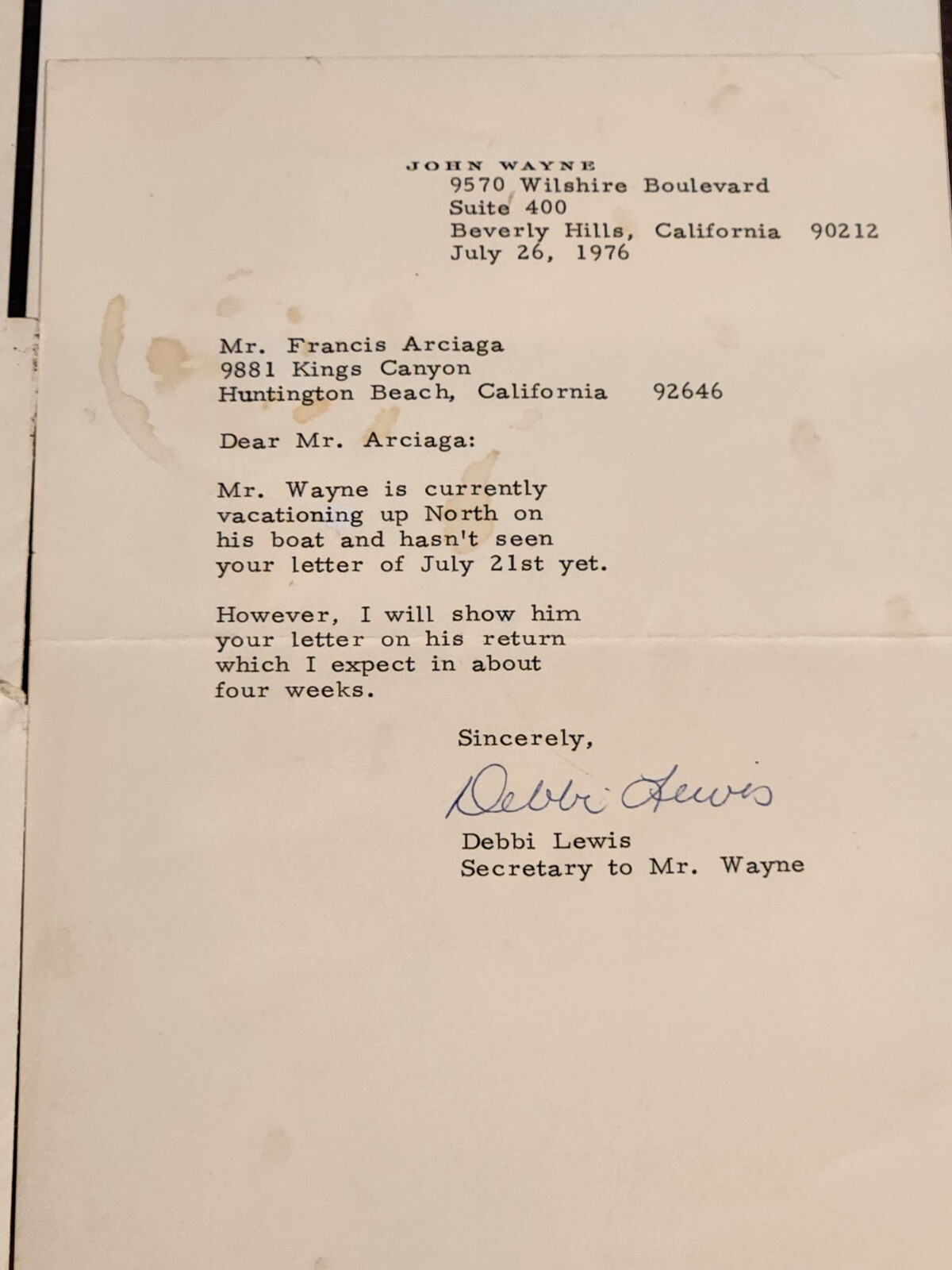 Joyn Wayne Autographed Personal Letter PSA CERTIFIED / AMAZING ...