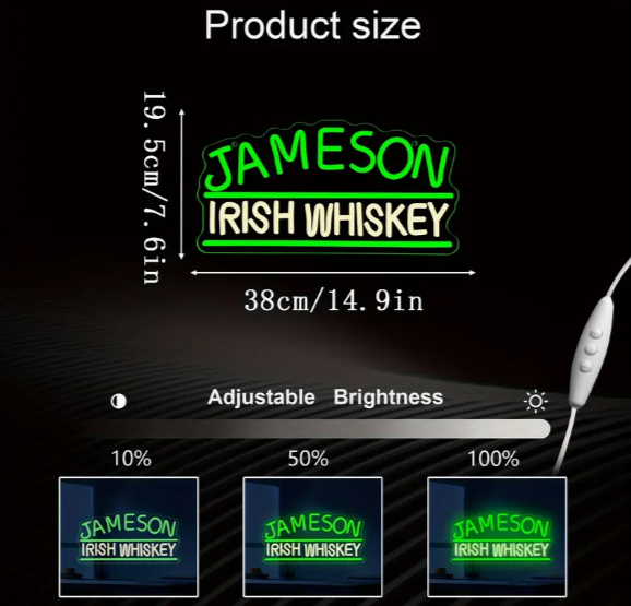 🥃Jameson Irish Whiskey Neon LED Sign Great for Mancave/Bar. Limited ...