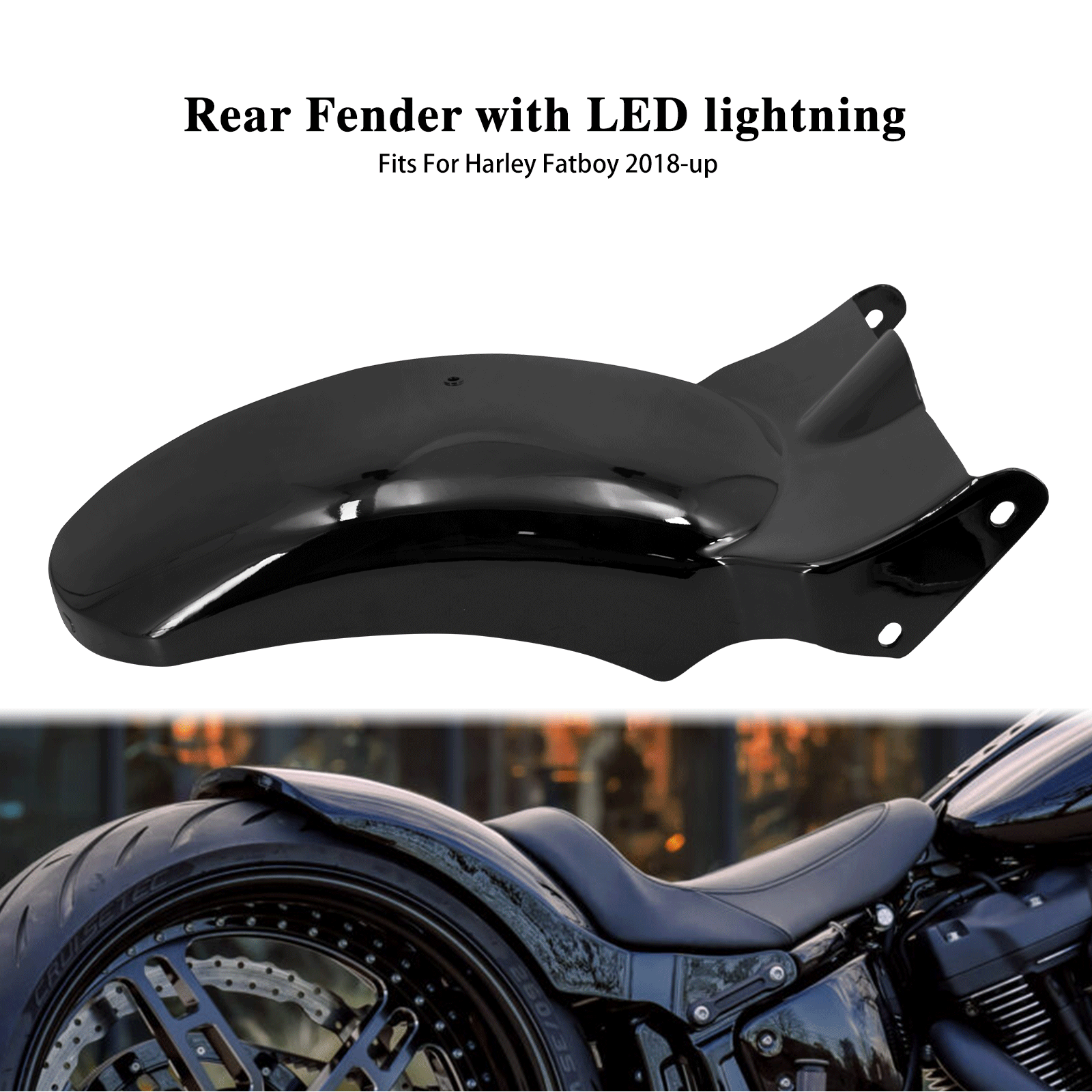 Rear Fender W/ LED Light Fit For Harley 2018 up Softail Fat Boy FLFB ...
