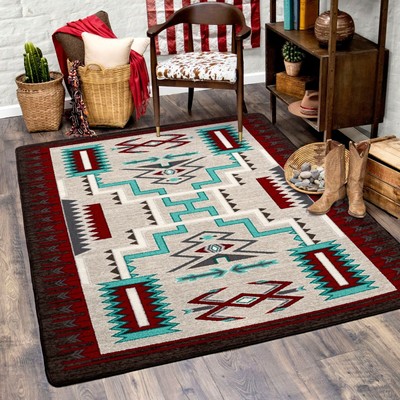 Prairie Wind Turquoise Southwestern Ranch Country Farmhouse Area Rug 5 ...