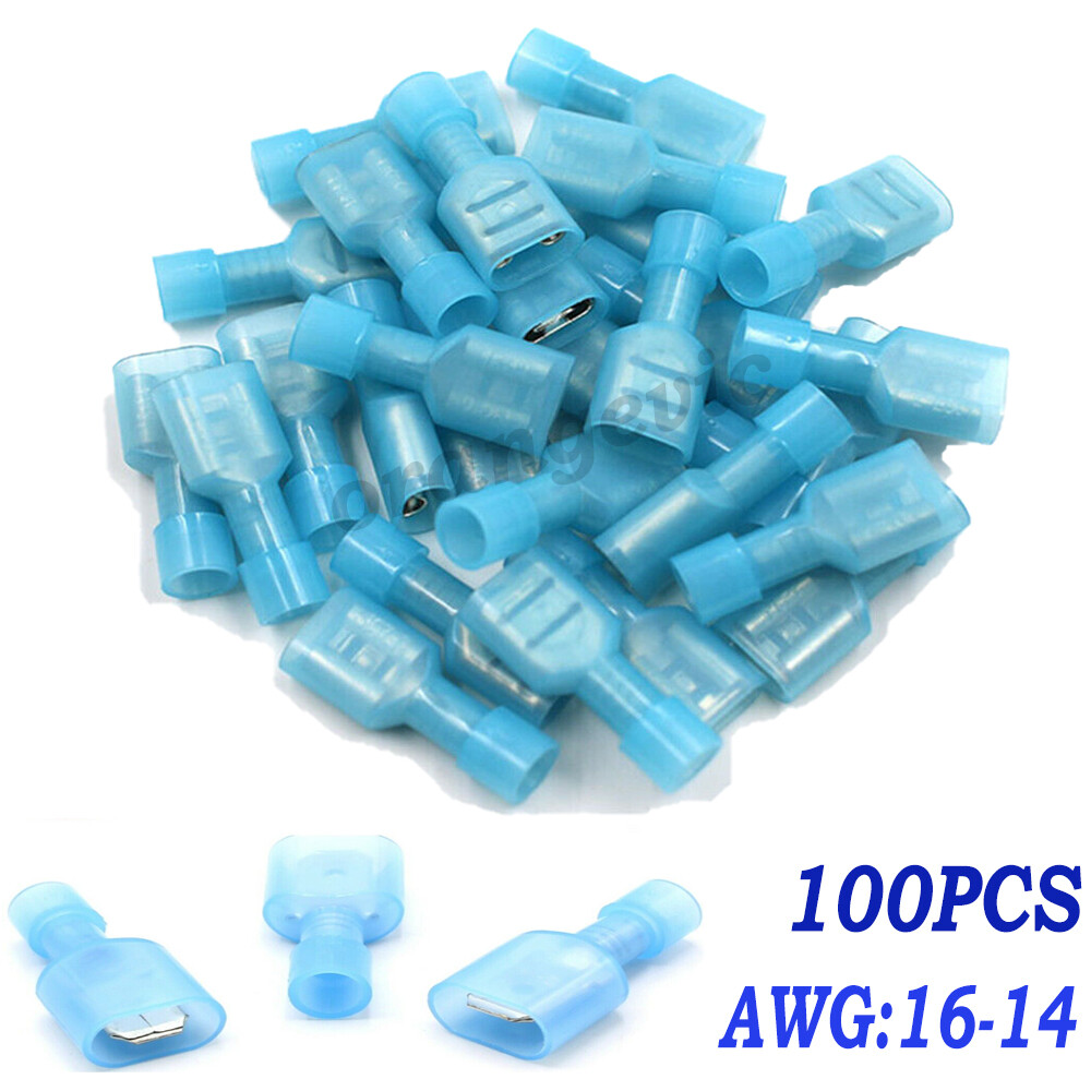 100PCS Nylon Female Male Insulated Spade Wire Connectors Crimp Terminal ...