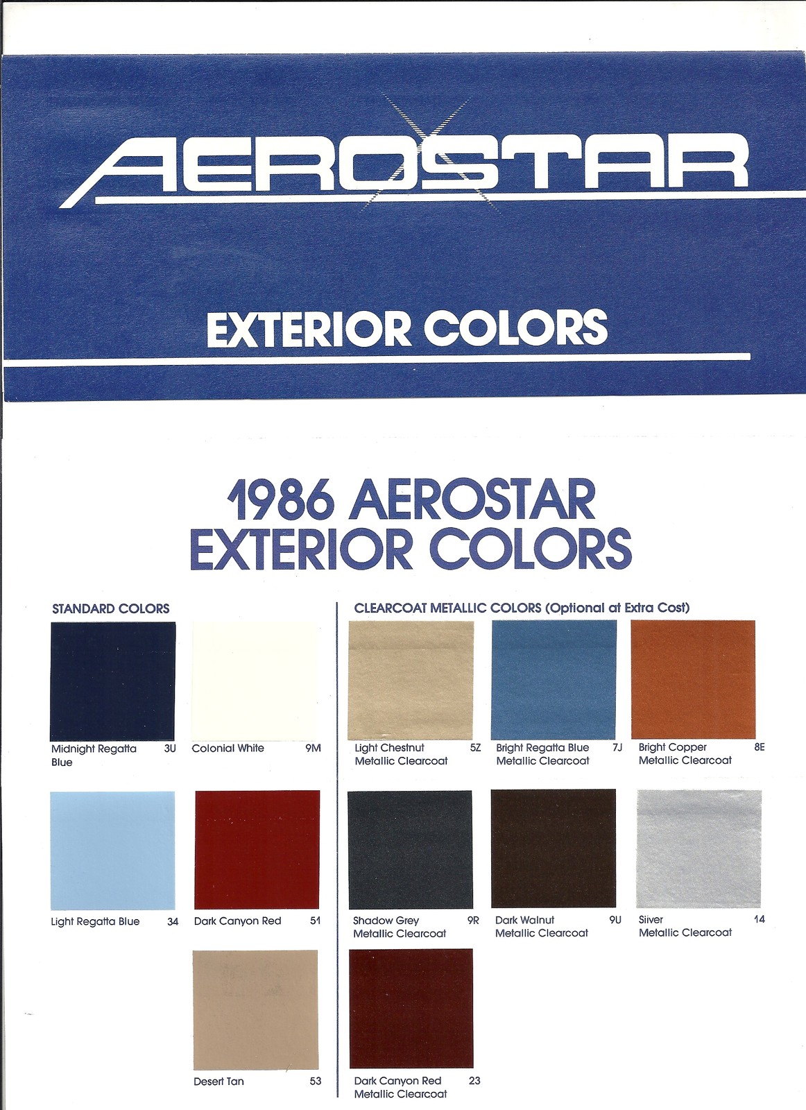 1986 FORD AEROSTAR EXTERIOR COLORS "NOS" | eBay