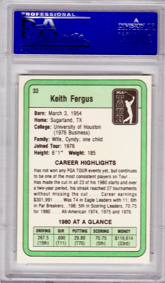 1981 Donruss Keith Fergus #33 Golf Card Graded Psa 8 NM-MT | eBay