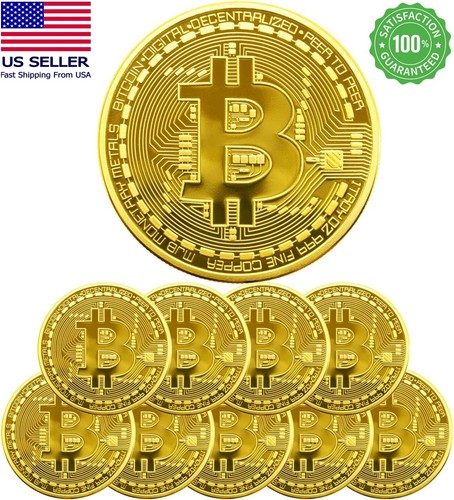 10Pcs Physical Bitcoin Coins Commemorative 24K Gold Plated Bit Coin ...
