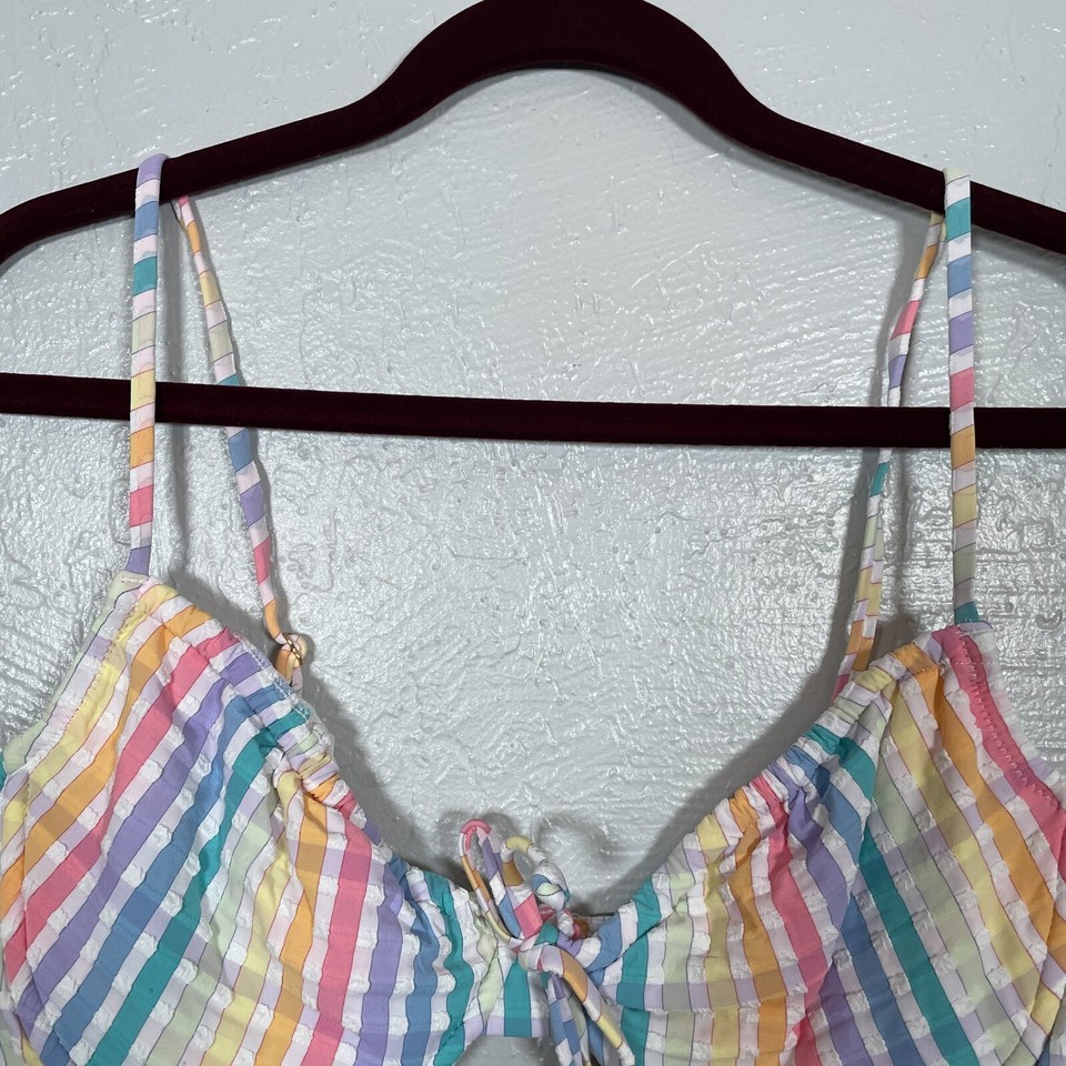 J Crew Women 38D Rainbow Stripe Seersucker Underwire Bikini Top Bow ...