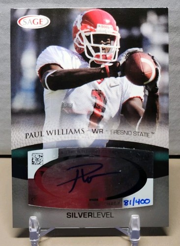 Paul Williams- 2007 SAGE Silver AUTO NFL ROOKIE CARD RC /400 Titans | eBay