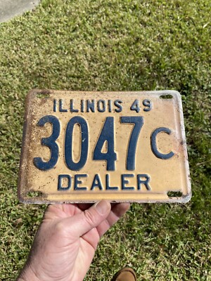 ANTIQUE VINTAGE ORIGINAL PAINT 1949 ILLINOIS DEALER LICENSE PLATE TAG ...
