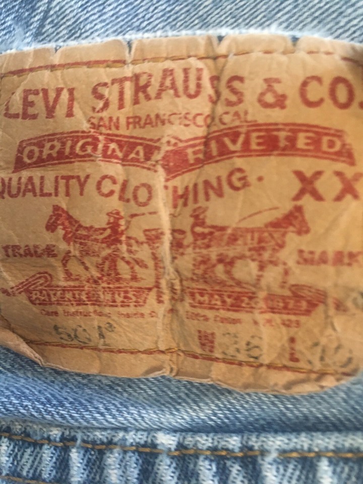 Levi Strauss 501 Levis Original Riveted Button Fly Blue Jeans Tag Size ...