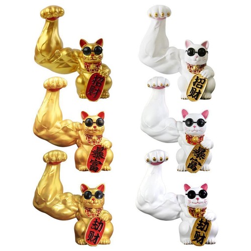 Chinese Muscle Lucky Cat Figurine Feng Shui Cat Waving Fortune ...