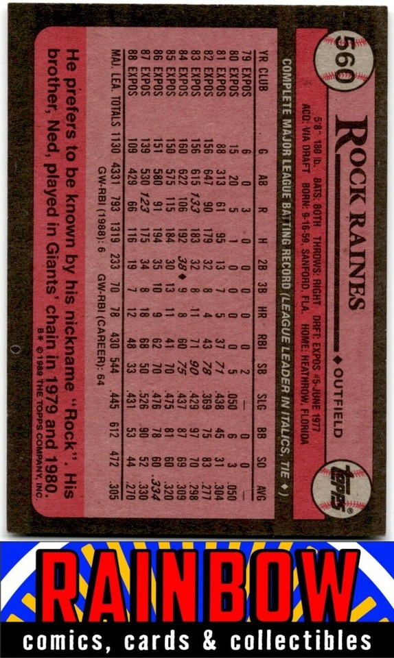 1989 Topps #560 Rock Raines | eBay