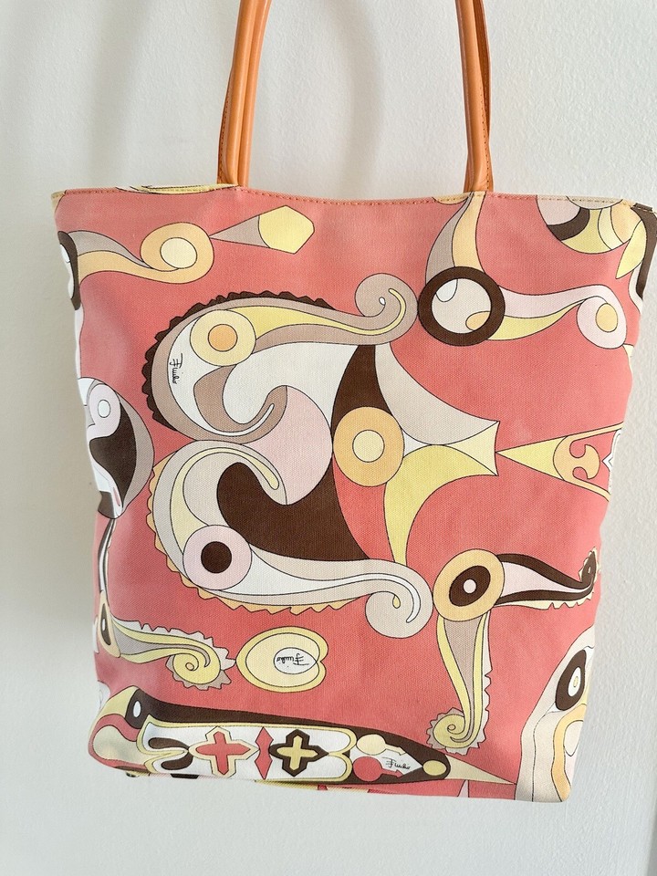 Emilio Pucci Tote Bag Pattern Canvas Geometric Print Orange Shapes ...