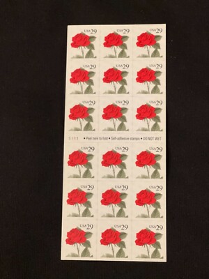 RED ROSE STAMP BOOKLET -- USA 29 CENT 1993 18 STAMPS FLOWERS | eBay