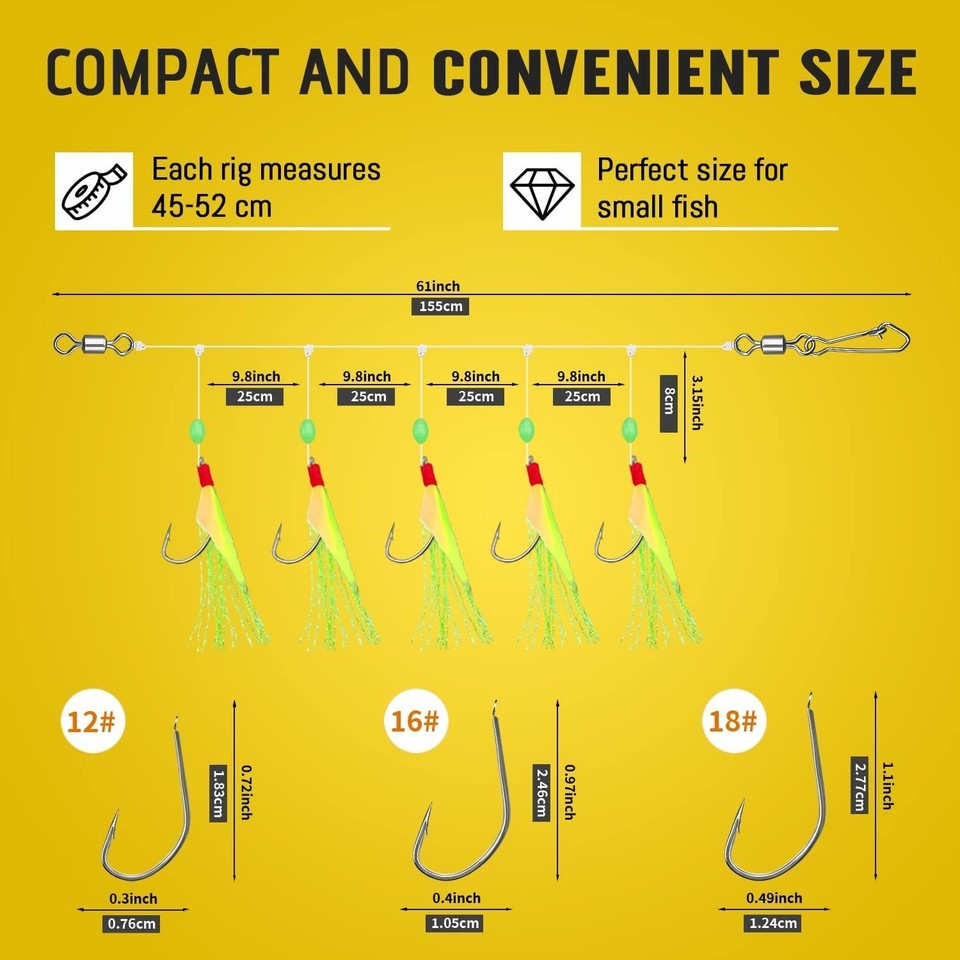 Sabiki Rigs for Sea Fishing, Pre-Tied Mackerel Feather Rigs with Hooks ...