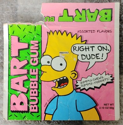 Vintage 1990 Amurol BART SIMPSON Foil Pouch Bubble Gum 5.5” Candy ...