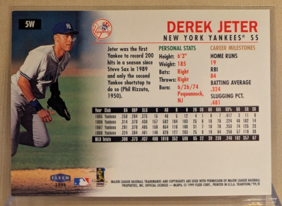1999 Fleer Tradition WARNING TRACK RED #5 Derek Jeter Yankees RARE ...