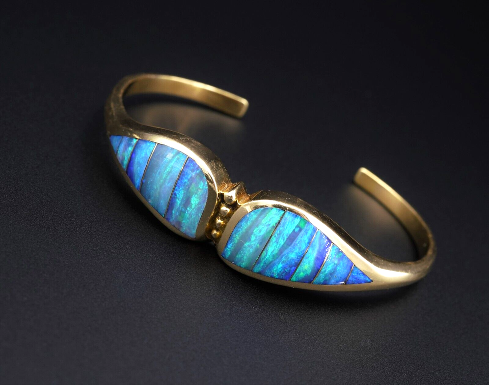 Natural Black Opal Inlay Cuff Bracelet Designer Lisa Mele 18k Gold ...
