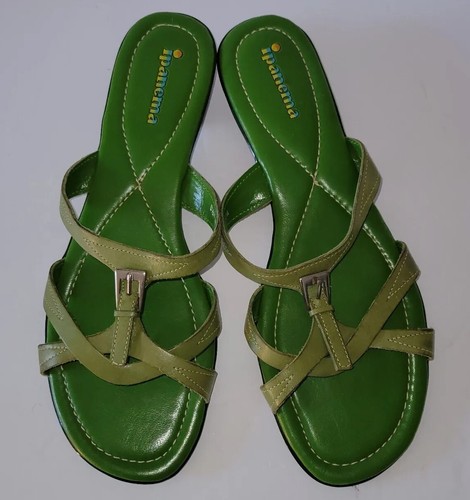 IPANEMA WHIM avocado Green Leather Strappy buckle Low Heel Sandals 9.5 ...