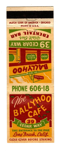 BALLYHOO CAFE matchbook matchcover - LONG BEACH, CALIFORNIA | eBay