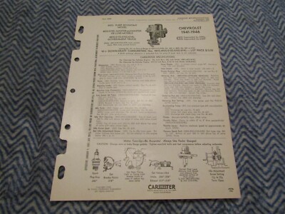 HOLLEY CARBURETOR DATA SPEC CHART 1941 - 1946 CHEVROLET 492S 483S-574S ...