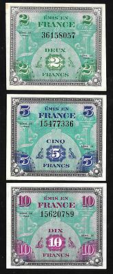 France - WWII - Allied Military Currency (AMC) 2, 5, & 10 Franc Notes ...