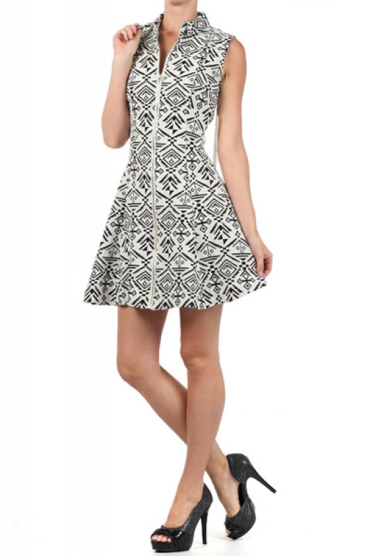 Freeway Women's Front Zipper Dress ,full front zipper Black & White -S ...