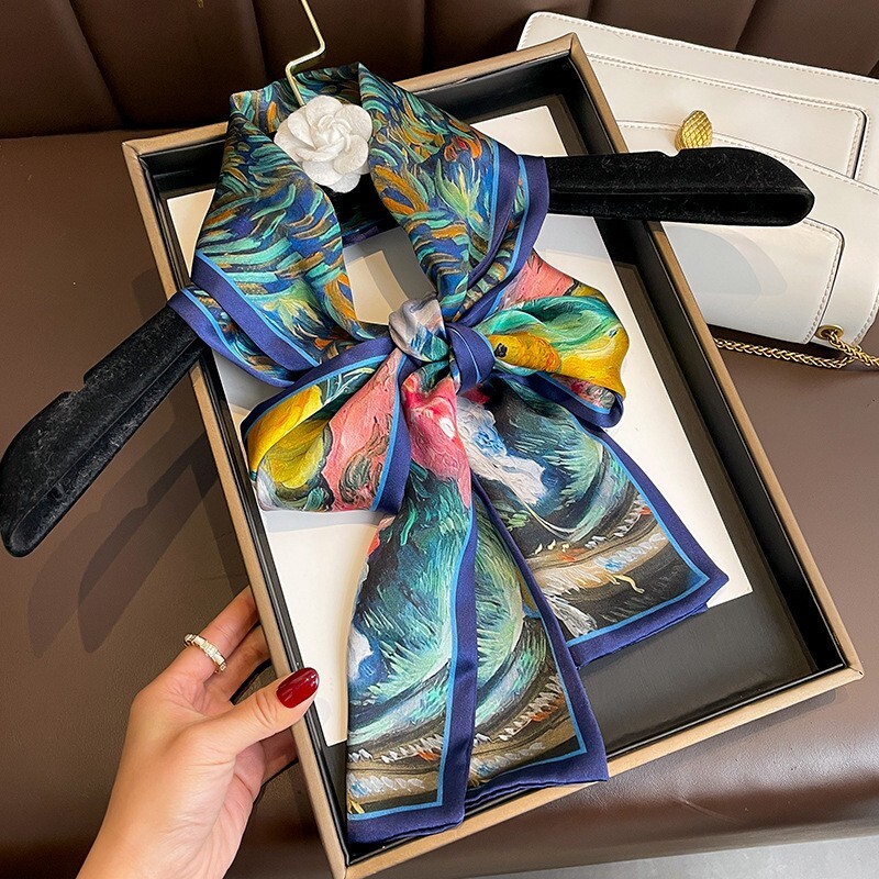 Double Side 100% Pure Silk Long Scarf Women Vintage Floral Neckerchief ...