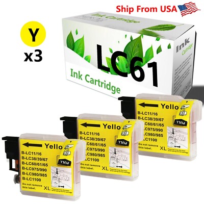 (3PK,Yellow) LC 61 LC61 Ink Cartridge for DCP-375CW MFC-790CW Printer ...