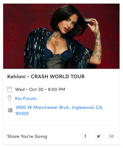 Kehlani - CRASH WORLD TOUR Tickets (2) - Wed Oct 30, 2024 @ 8:00pm ...