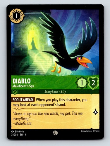 Rare Disney Lorcana Card Diablo Maleficent Spy 1 Lore 1S 2WP Emerald ...
