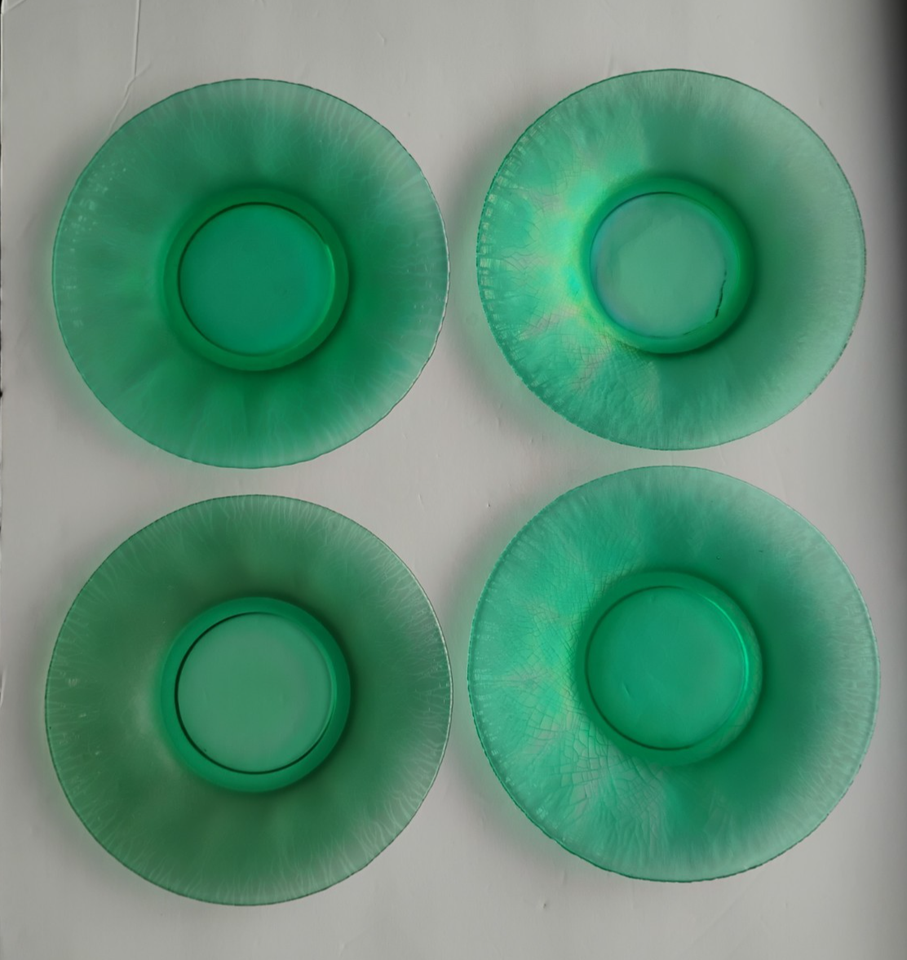 Antique Green Uranium Iridescent Stretch Glass 8" Dessert Plates Set of ...