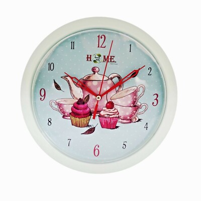 9.6" Kitchen Wall Clock With Tea & Cupcakes Design, Turquoise | eBay