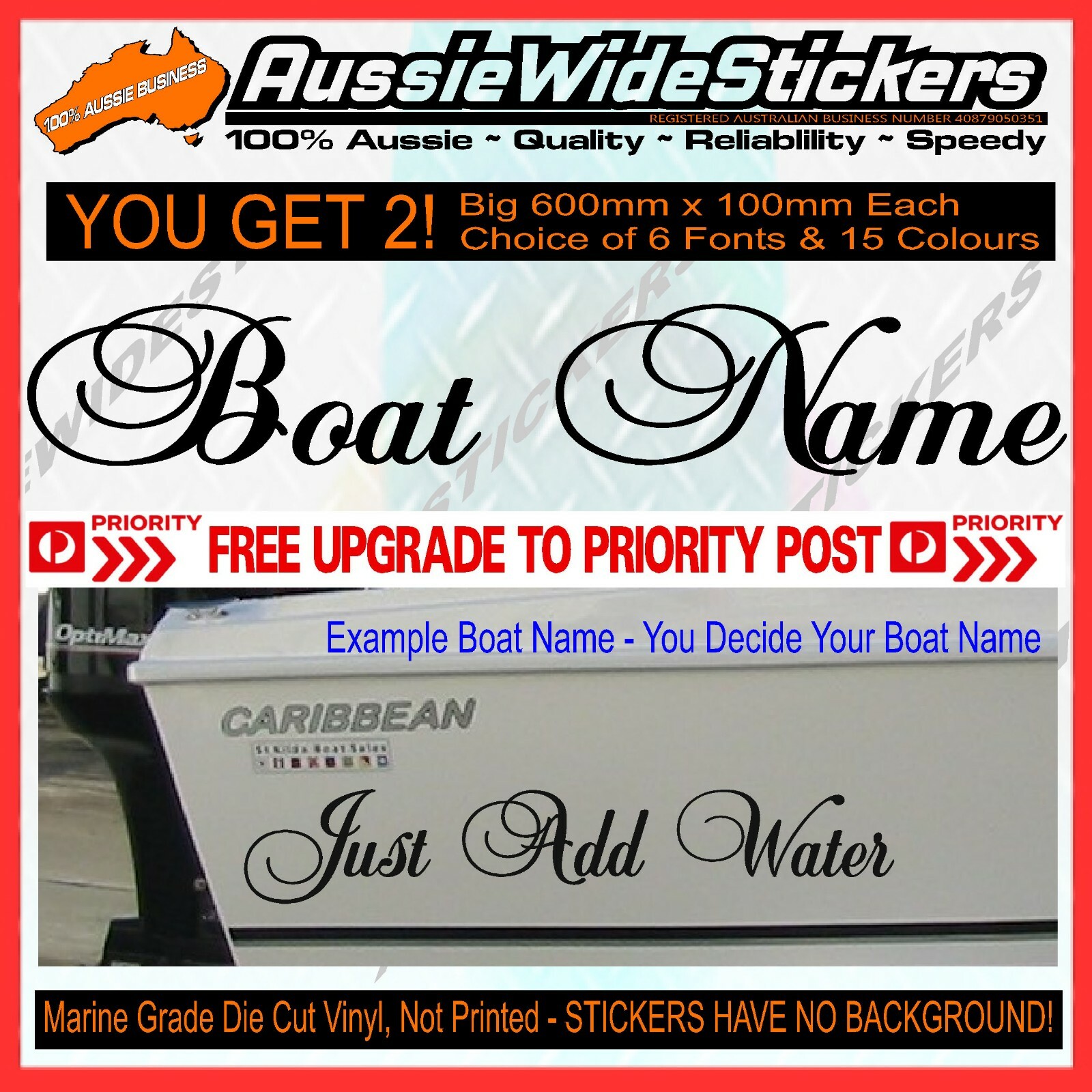 PERSONALISED CUSTOM BOAT JETSKI KAYAK NAME STICKERS Marine Vinyl ...